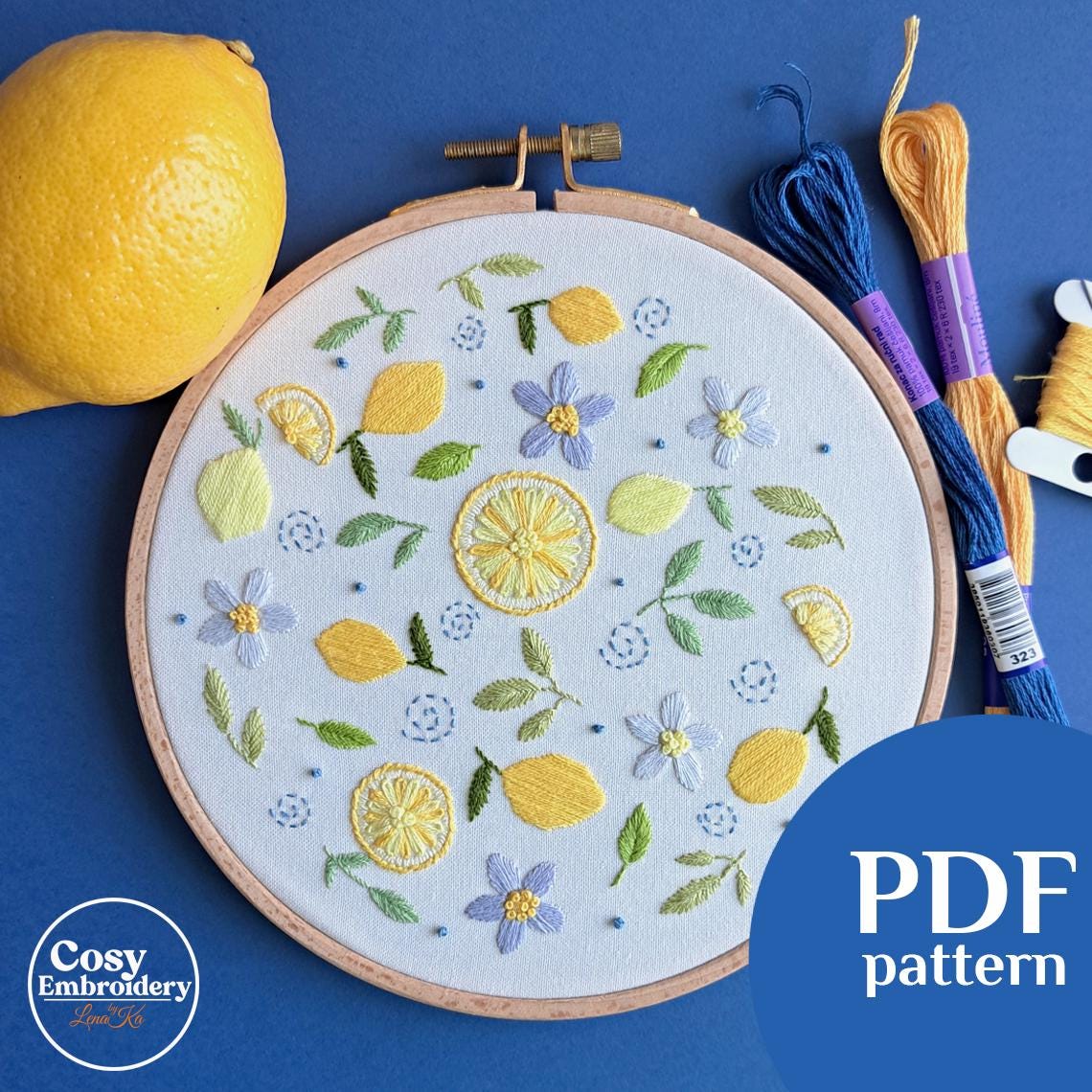 Floral Lemons Hand Embroidery Pattern Step-by-step Tutorial for ...