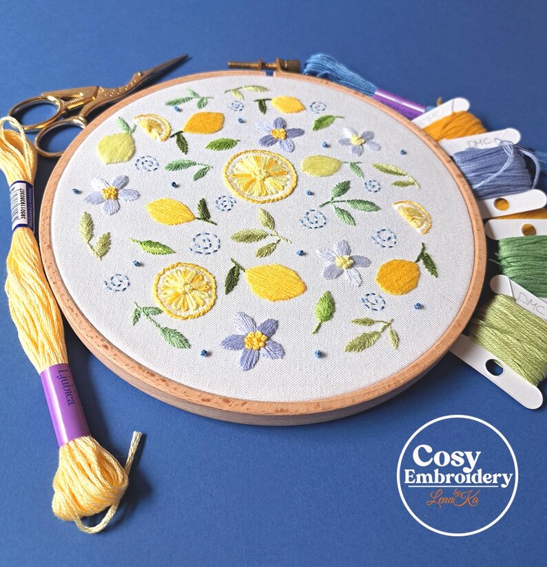 Floral Lemons Hand Embroidery Pattern Step-by-step Tutorial for ...