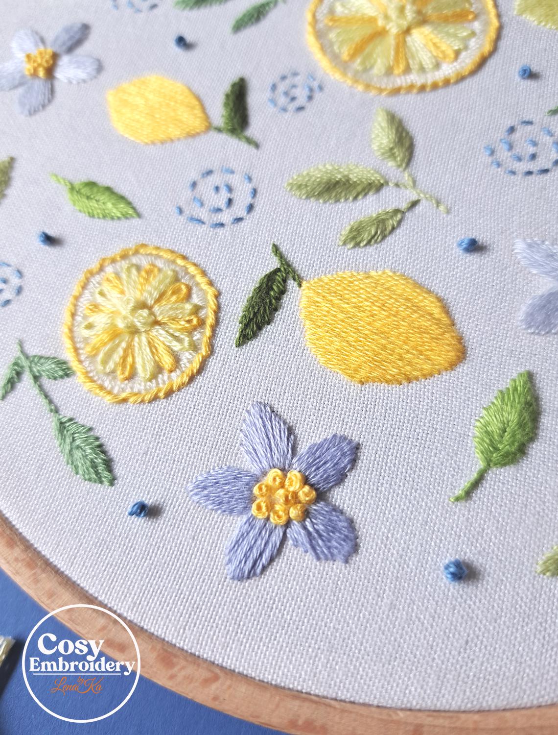 Floral Lemons Hand Embroidery Pattern Step-by-step Tutorial for ...