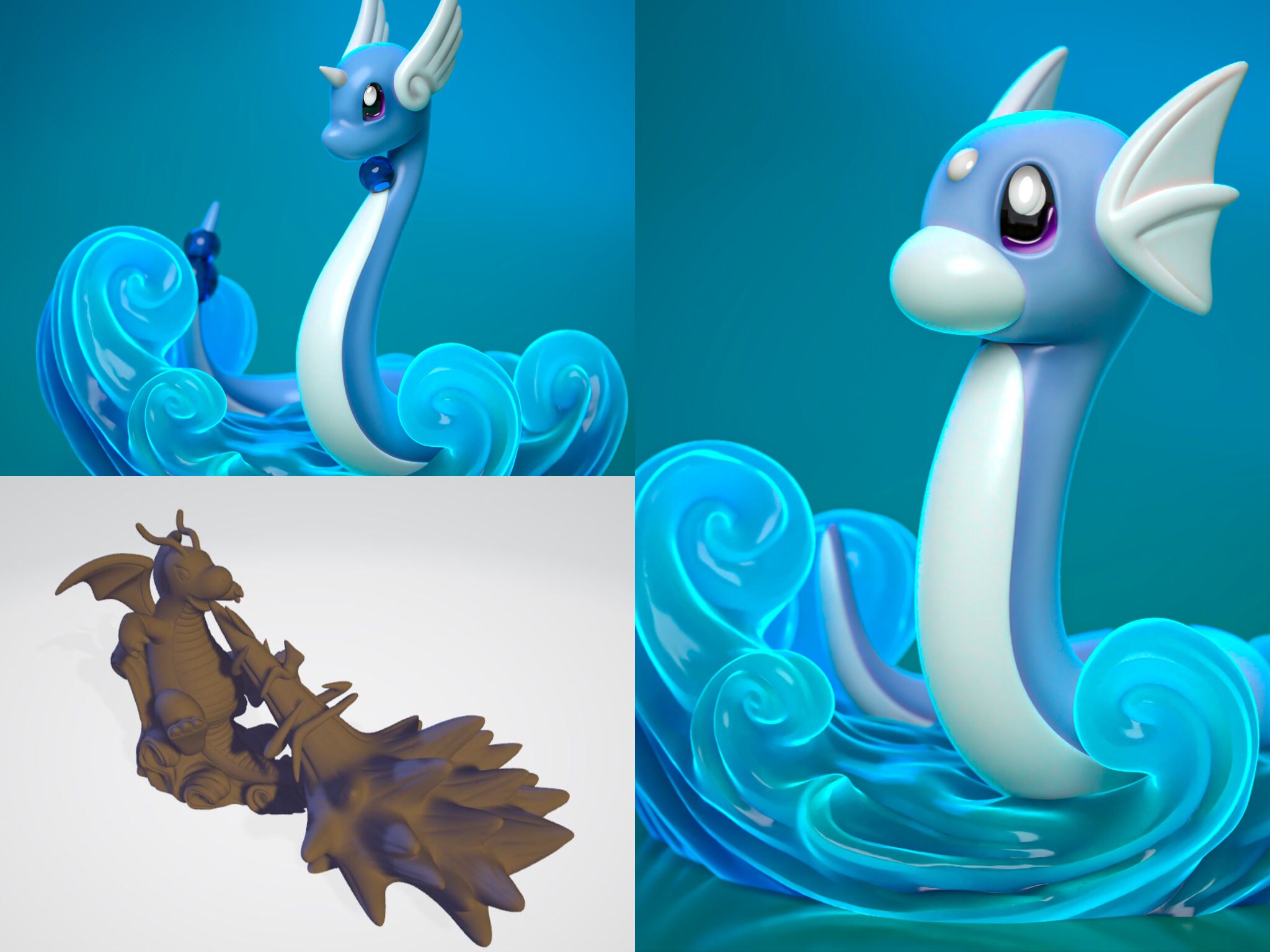 3D Model STL - Scaled Dratini Evolution Line STL (digital File) - Etsy