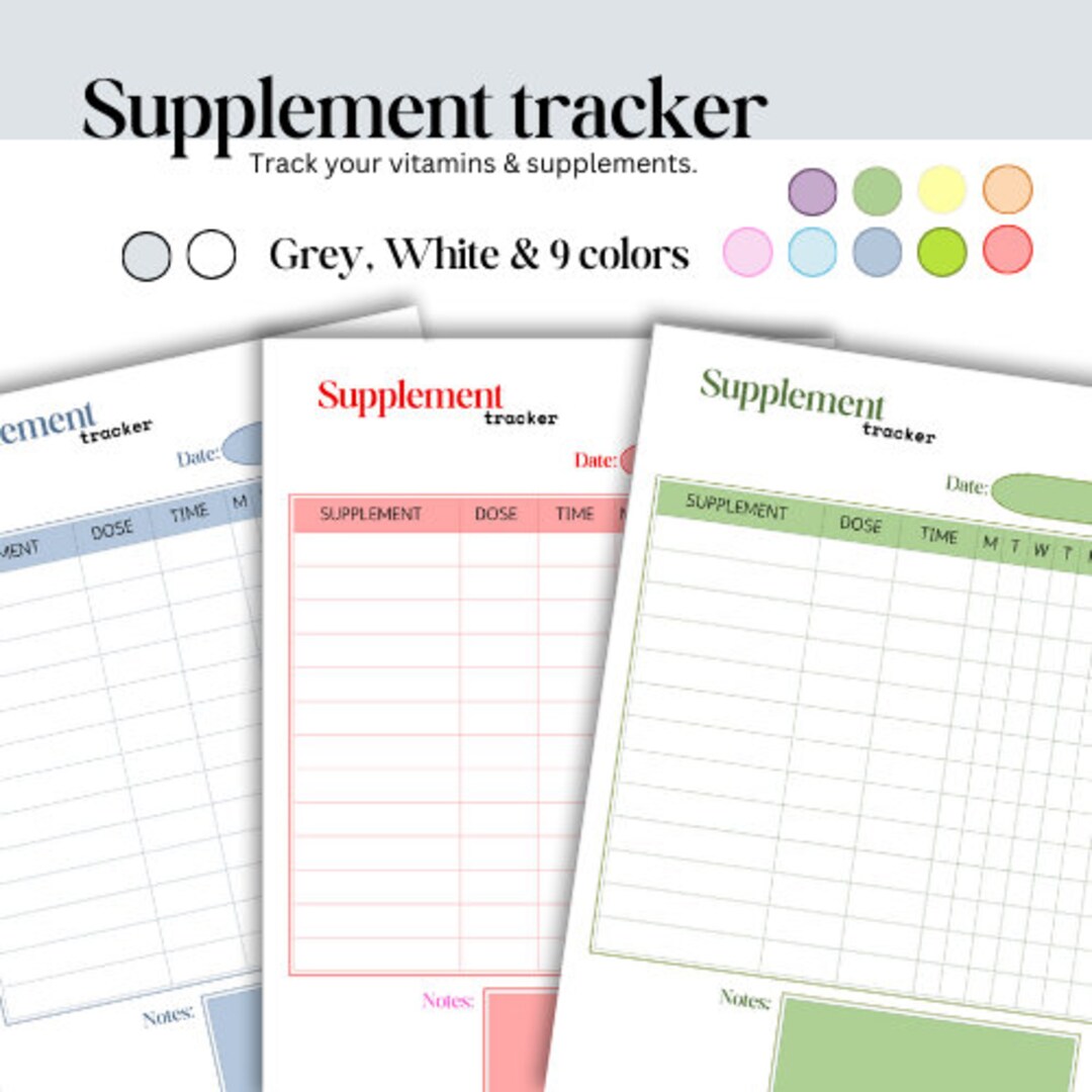 Supplement Tracker. Track Your Weekly Supplements. Print and Fill. Keep ...