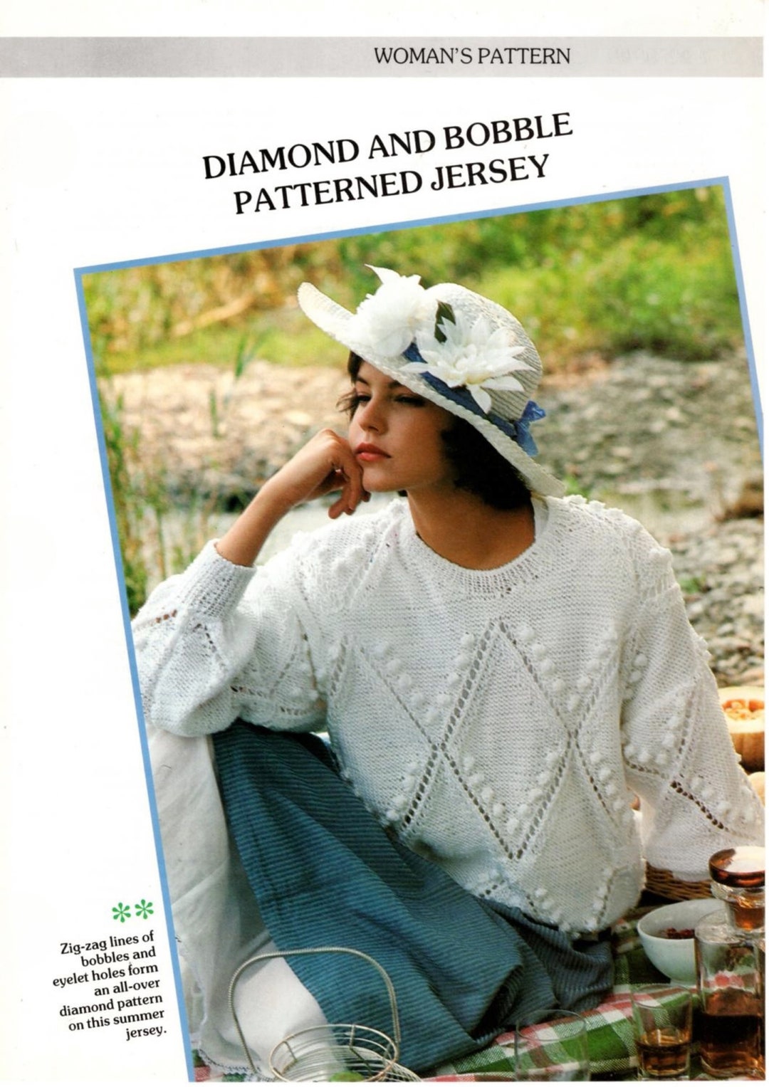 Ladies Knitting Pattern Diamond and Bobble Jumper 36"-40" - 91cm-102cm ...