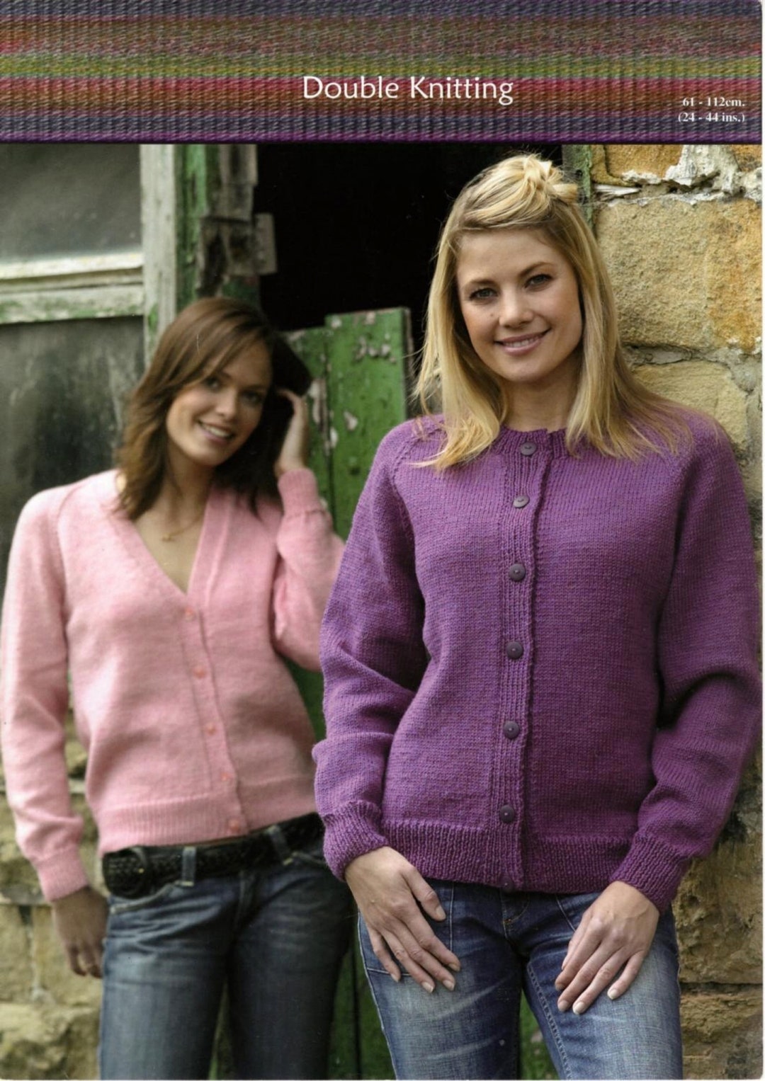 Ladies Cardigan V Neck & Round Neck Knitting Pattern DK Sizes 24-44 ...