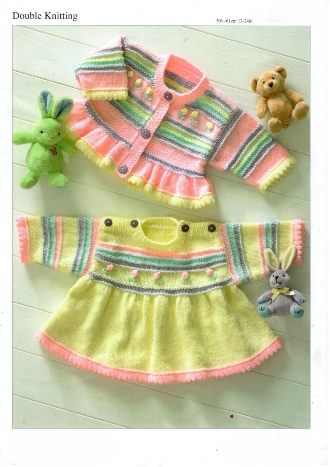 Baby Girl Childrens Dress & Cardigan Knitting Pattern Double Knit 12-24 ...