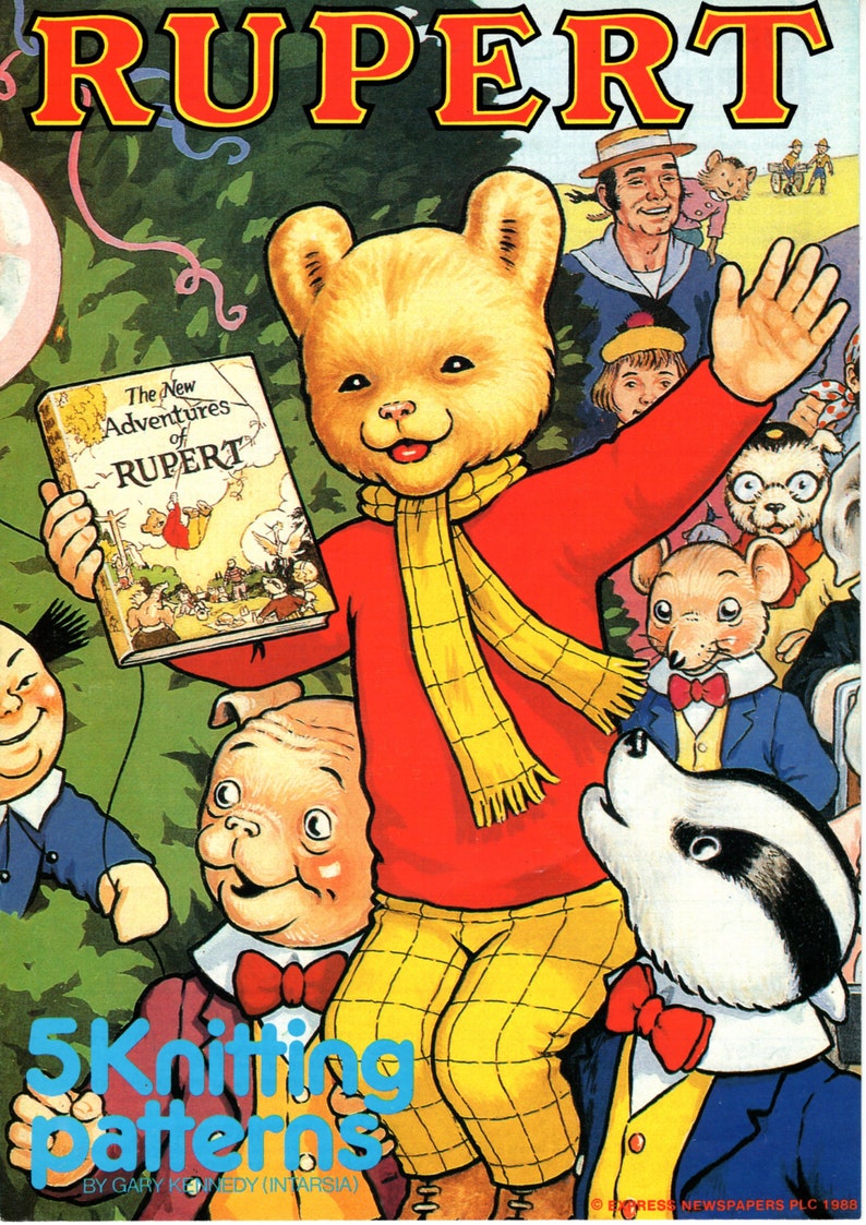 Rupert the Bear 5 Knitting Patterns Jumpers Childrens & Adult Sizes 24 ...