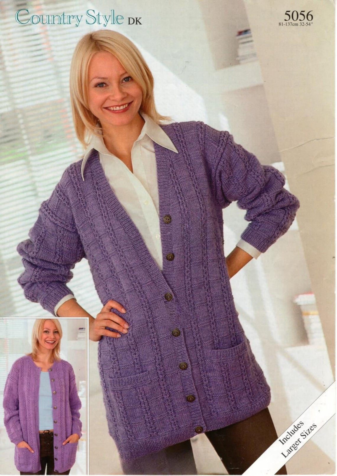 Ladies Long Line Cardigan Knitting Pattern DK Larger Sizes 32-54" - 81 ...