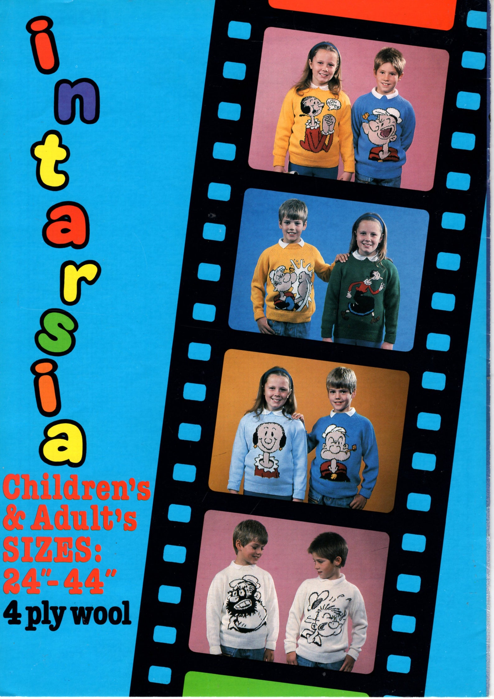 Popeye 8 Knitting Patterns Jumpers Childrens & Adult Sizes 24-44" 4 Ply ...