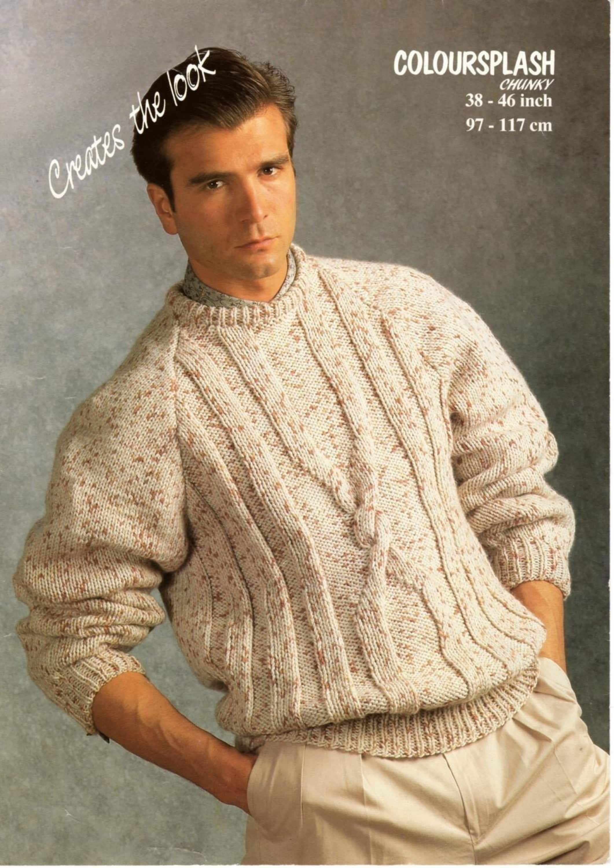 Mens Knitting Pattern Crew Neck Chunky Sweater Jumper 38-46 Digital ...