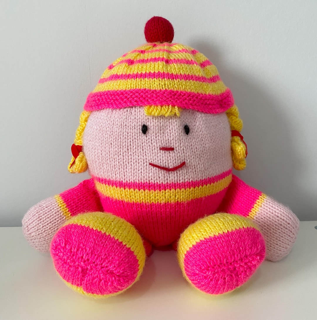 Hand Knitted Humpty Dumpty Girl Soft Plush Toy Pink & Yellow - Etsy