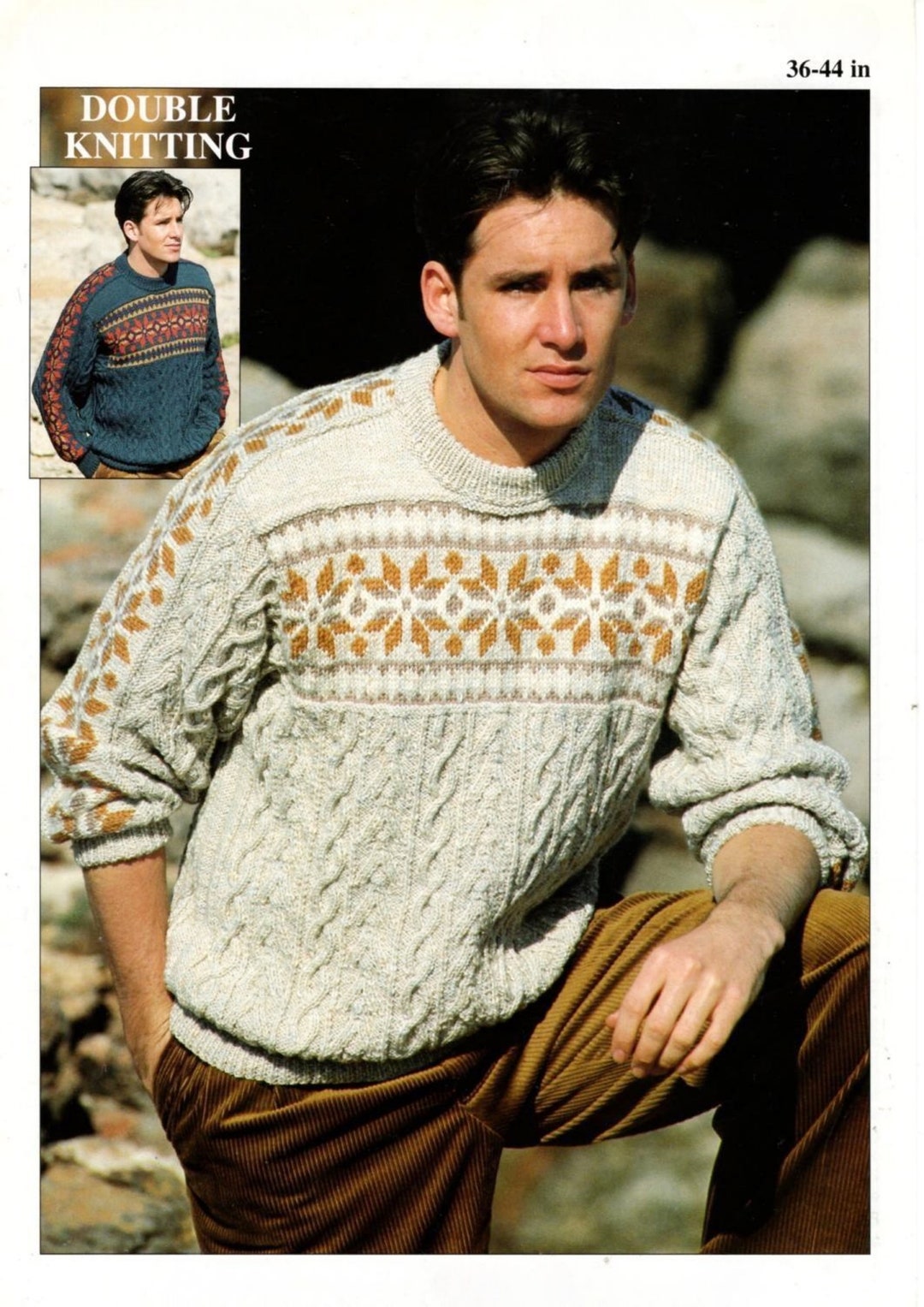 Mens Knitting Pattern Crew Neck Sweater Jumper DK 36-44" - Digital ...