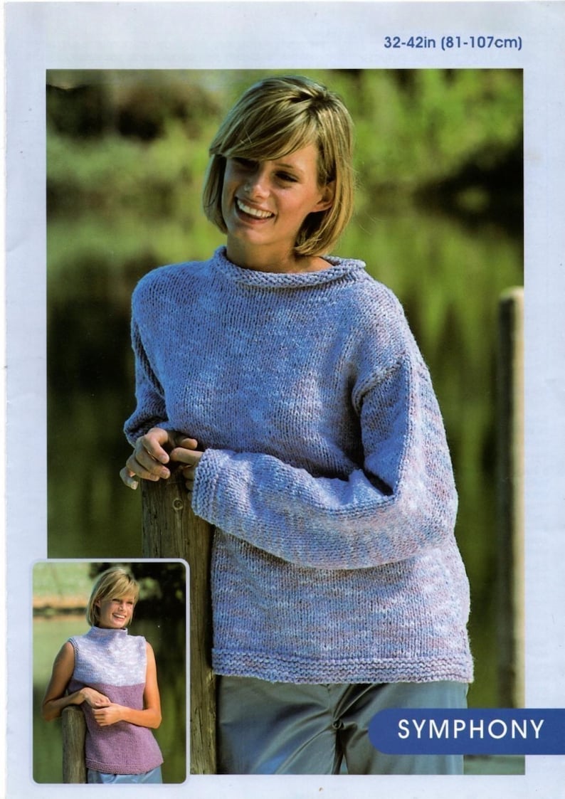 Ladies Knitted Funnel Neck Top & Jumper Knitting Pattern DK - Digital ...