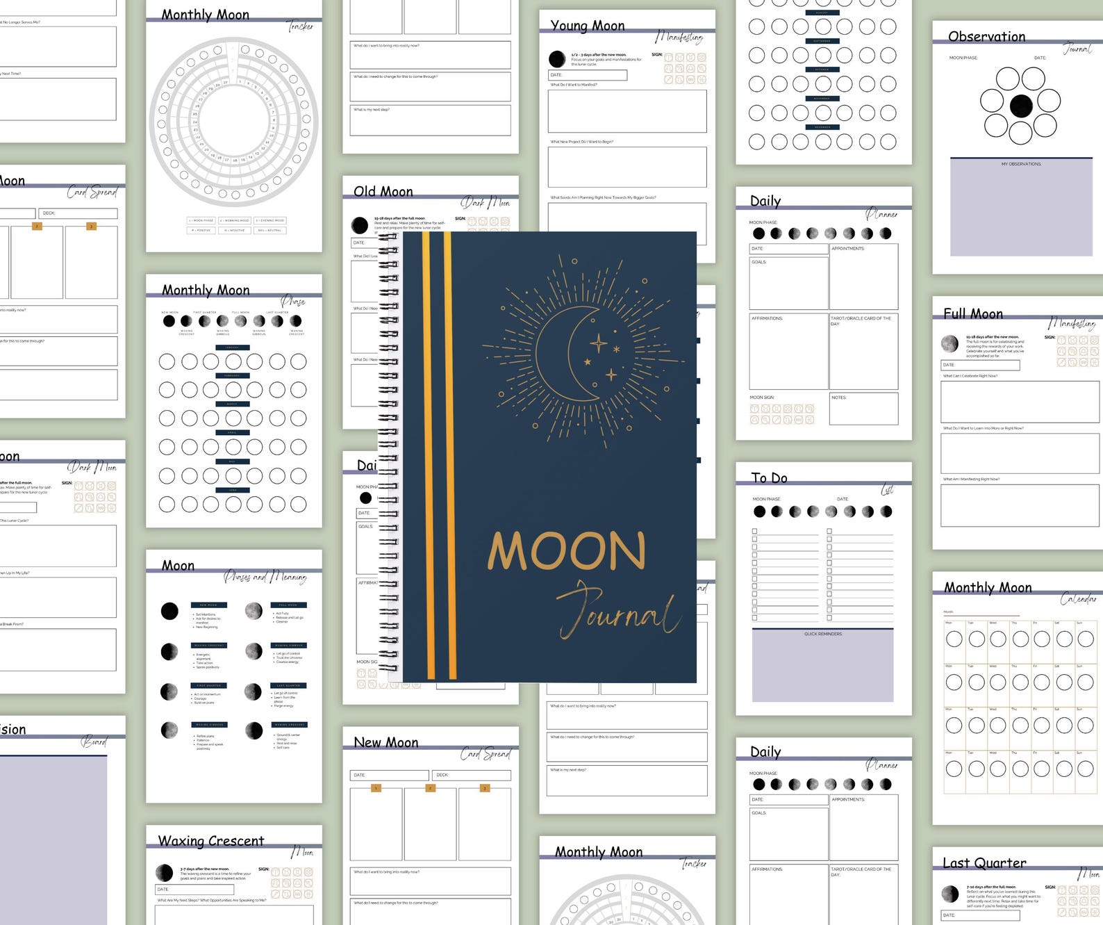 Moon Journal | Printable Lunar Tracker | Moon Phases, Manifesting Notes ...