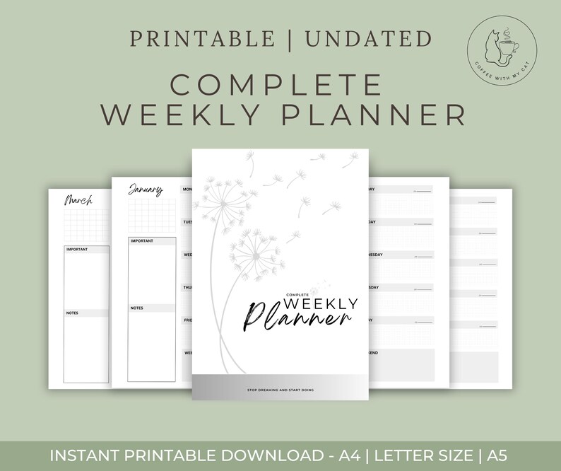 Complete Weekly Planner Printable, Undated, Goal-setting, Organization ...