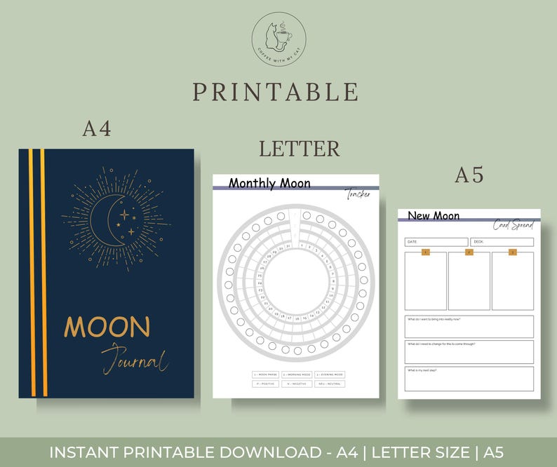 Moon Journal | Printable Lunar Tracker | Moon Phases, Manifesting Notes ...