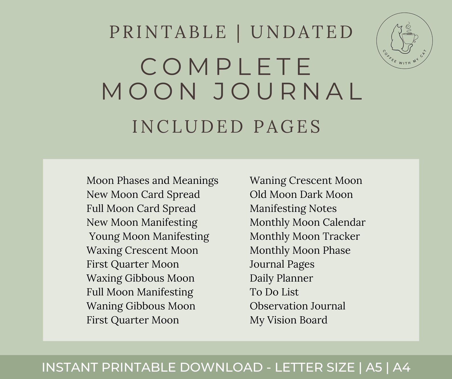 Moon Journal | Printable Lunar Tracker | Moon Phases, Manifesting Notes ...