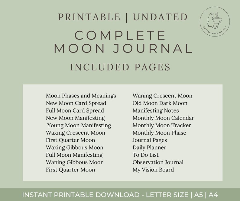 Moon Journal | Printable Lunar Tracker | Moon Phases, Manifesting Notes ...