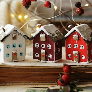 Handmade Wooden Holiday Houses: Rustic Christmas Tree Decoration - Etsy