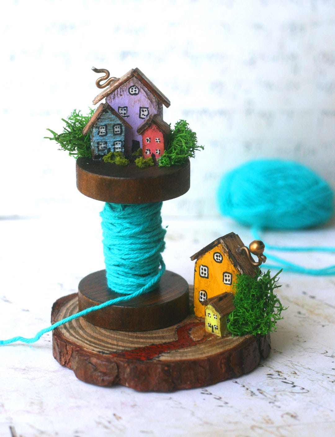 Whimsical Thread Spool Holder: Handmade Miniature Village Organizer - Etsy