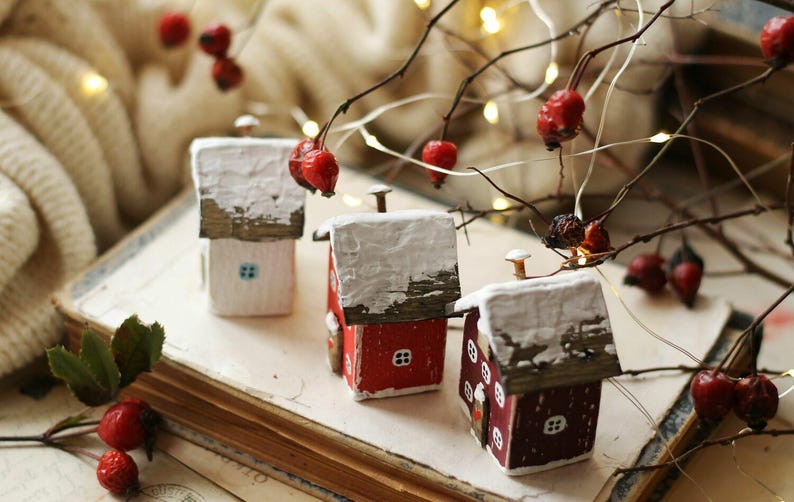 Handmade Wooden Holiday Houses: Rustic Christmas Tree Decoration - Etsy