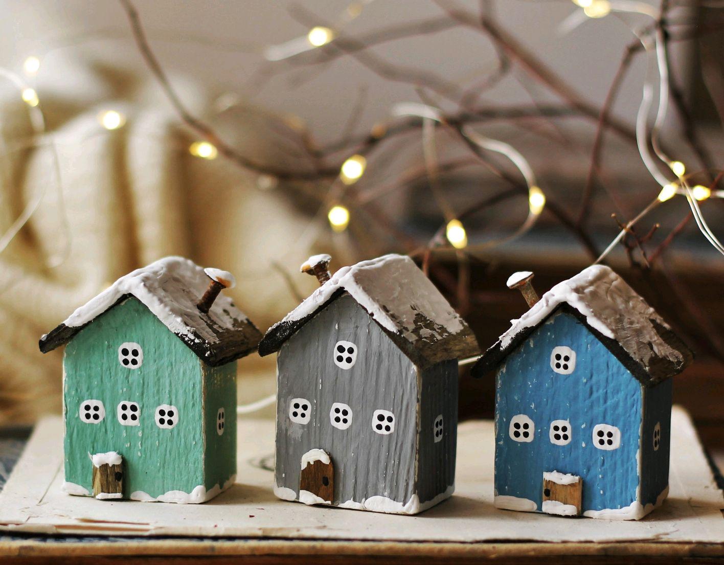 Handmade Wooden Holiday Houses: Rustic Christmas Tree Decoration - Etsy