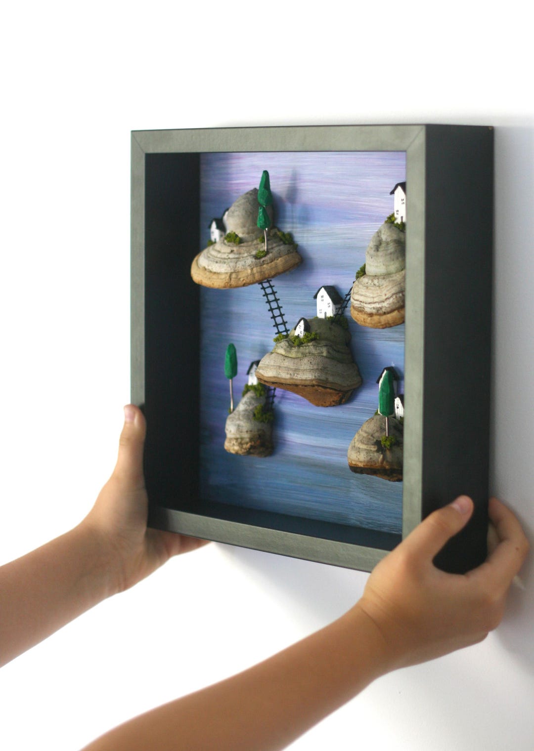 3D Shadow Box Floating Islands: Whimsical Miniature Village Mushroom ...