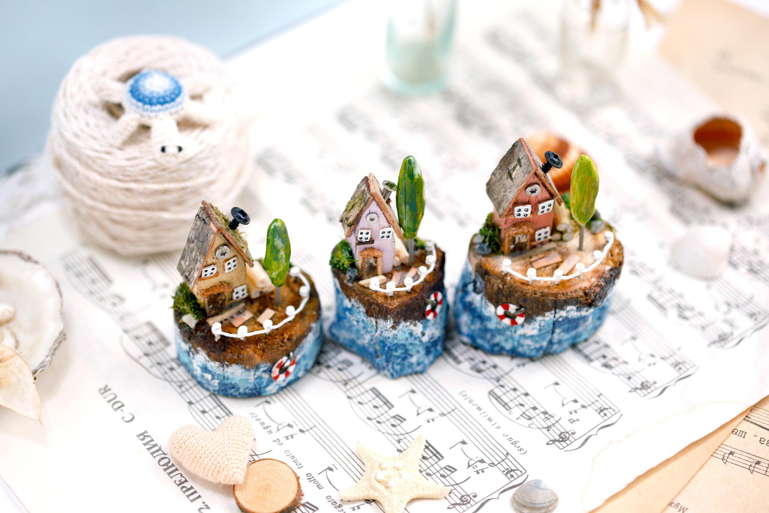 Miniature Coastal House Decor – Handcrafted Tiny Seaside Village on ...