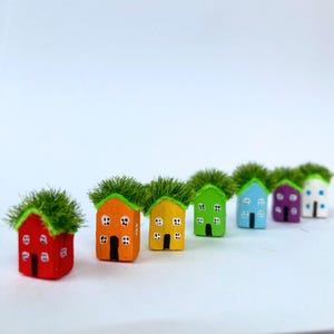 Rainbow Tiny Hand Painted Miniature Wooden Houses, Wood Game Token - Etsy