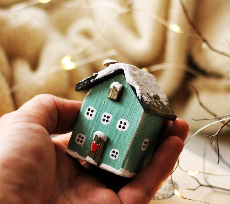 Handmade Wooden Holiday Houses: Rustic Christmas Tree Decoration - Etsy
