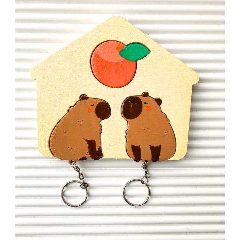 Handmade Wooden Key Holder | Cute Capybara Couple With Detachable ...