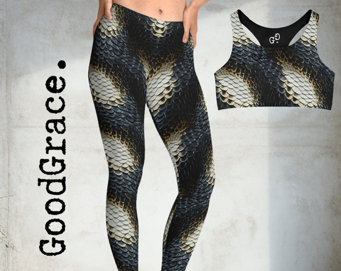 Snake Leggings, Realistic Snake Skin Print, Scales, Brown, Black ...