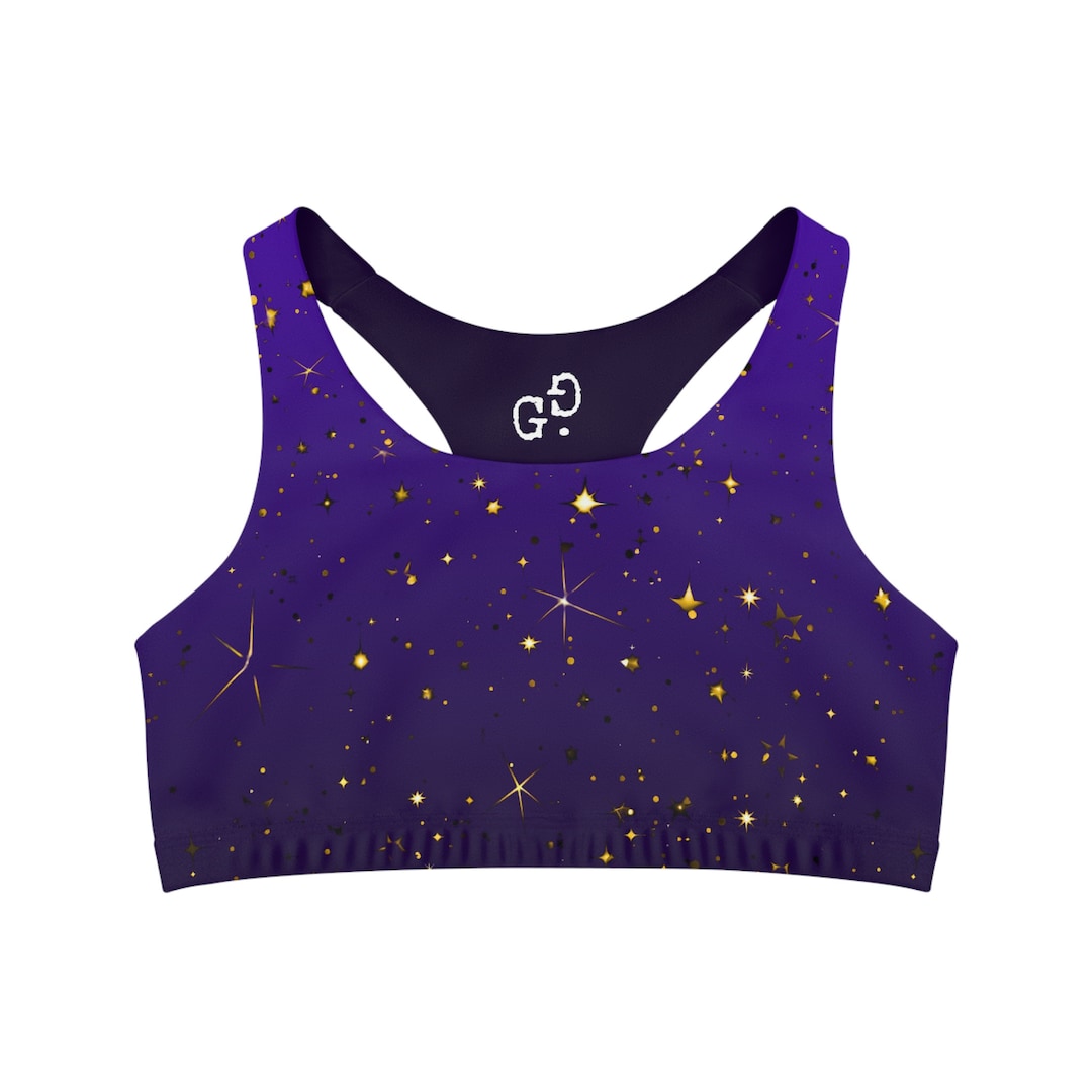 Stars Sports Bra Dark Blue Gradient Print Stars Seamless Bra, Exclusive ...