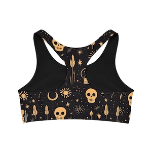 Skulls Sports Bra, Pattern, Seamless, Black and Orange, Exclusive ...