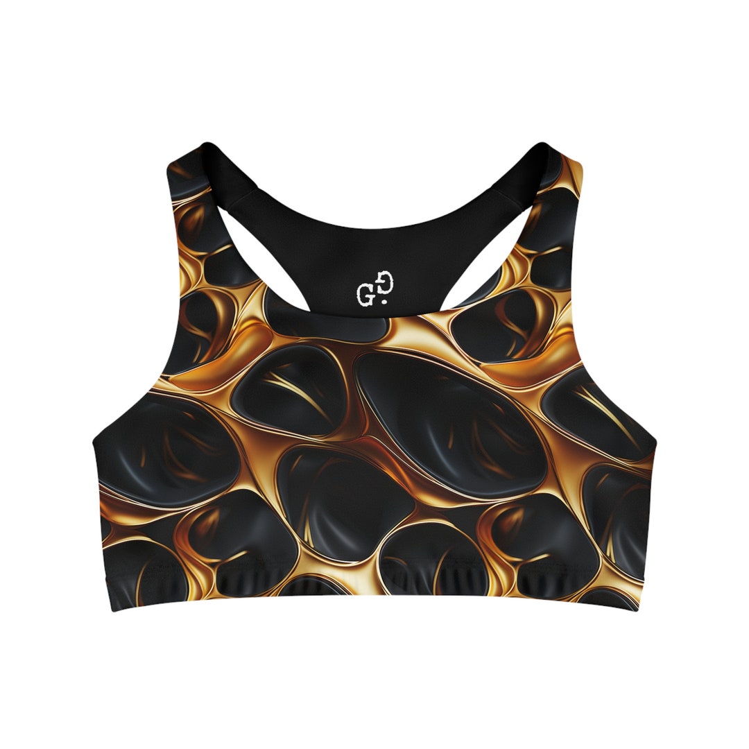 3D Sports Bra, Graphic, Black and Gold, Futuristic, Alien, Android ...