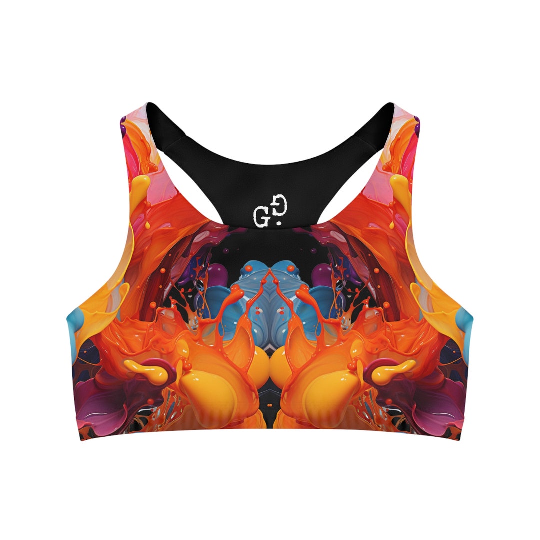 Paint Splash Sports Bra, Rainbow, Multicolored Print, Exclusive Design ...