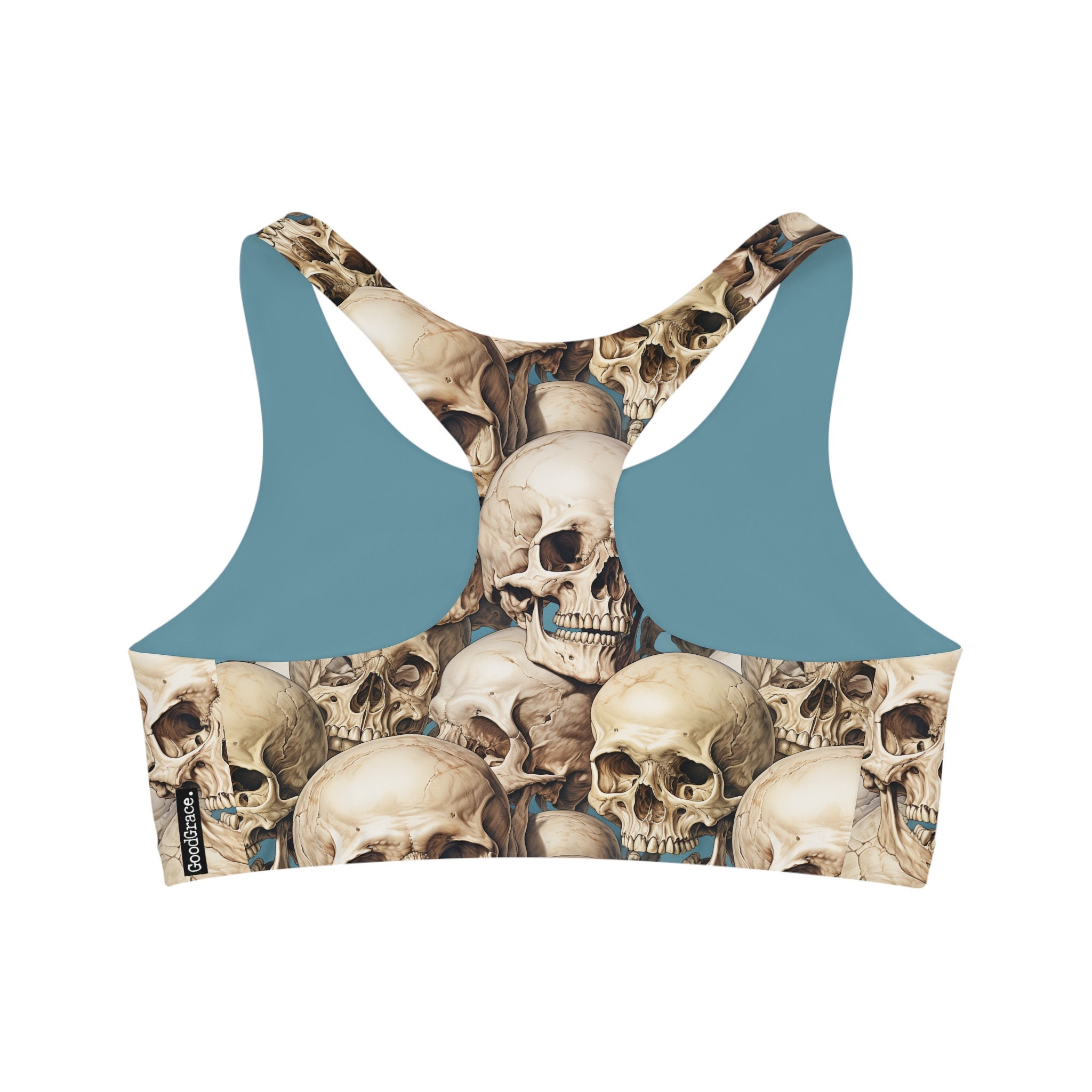 Skulls Sports Bra, Blue Background, Realistic Skulls, , Goth, Exclusive ...
