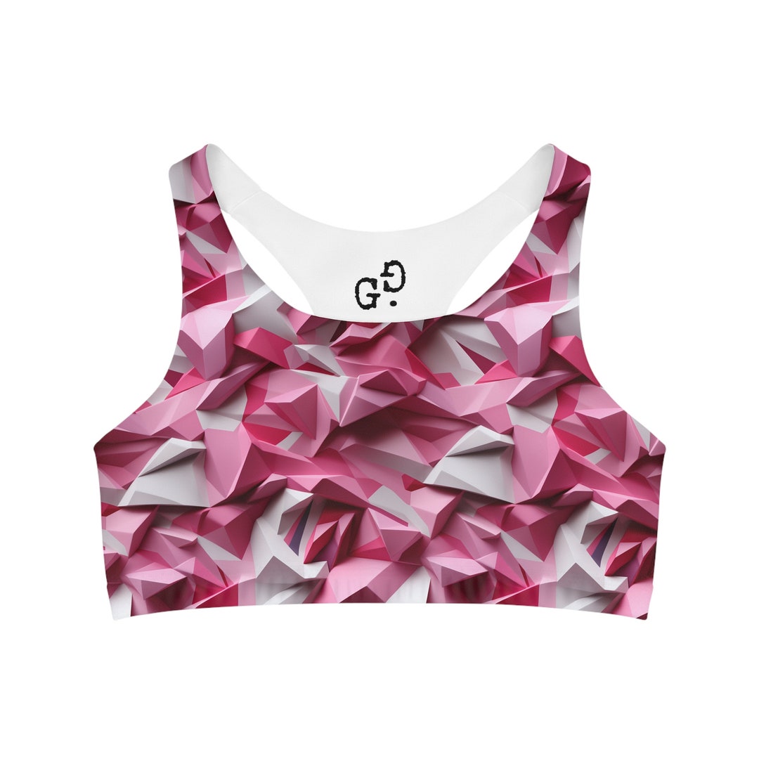 Geometric 3D Pink Camouflage Sports Bra, Barbie Bra, Seamless ...