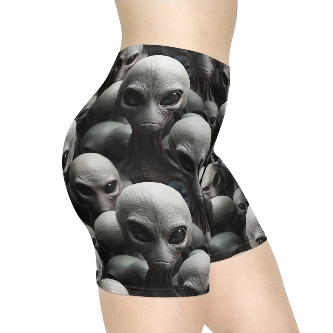 Grey Aliens Biker Shorts ET UFO Black Background Stretchy - Etsy