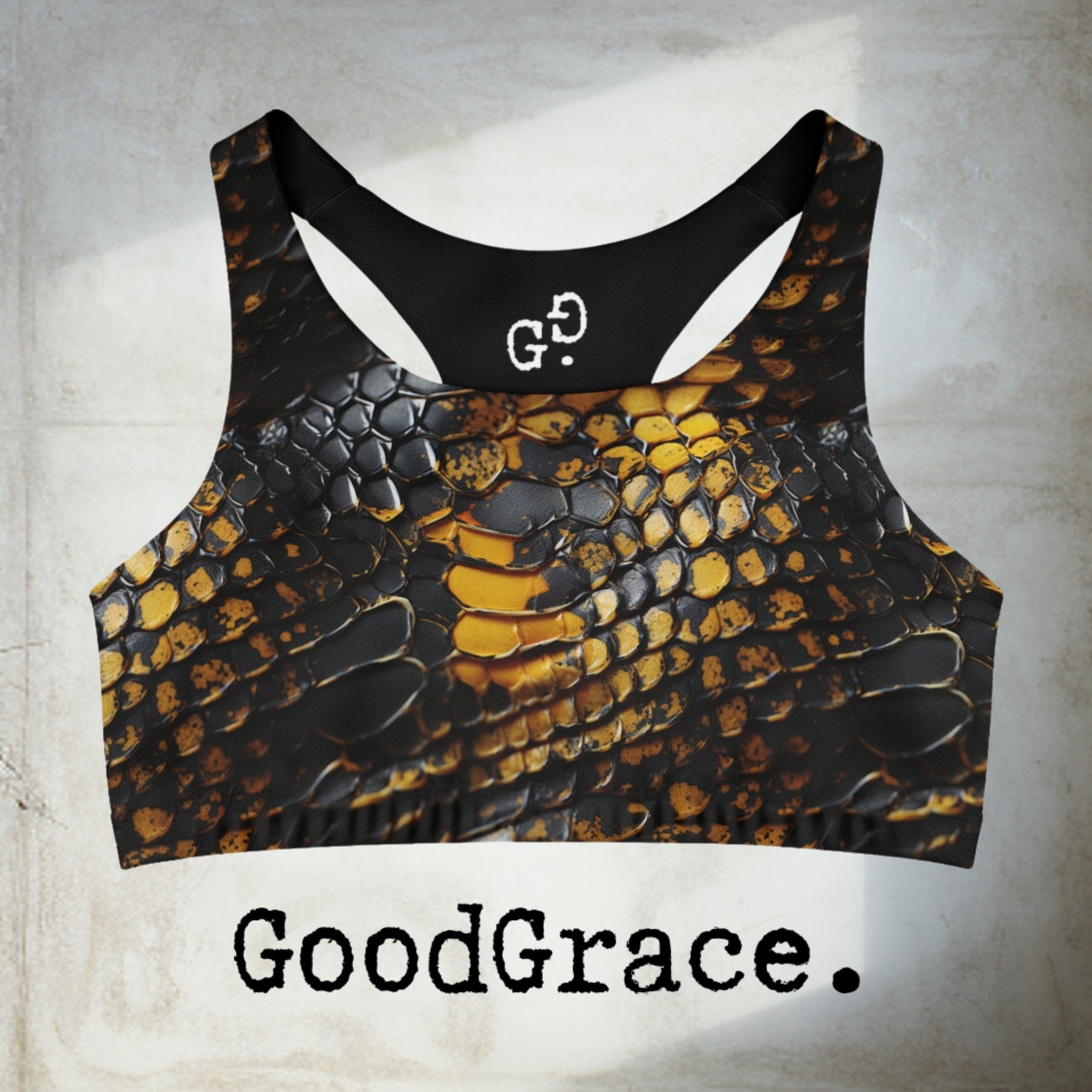 Snake Sports Bra, Realistic Snake Skin Print, Scales, Brown, Yellow ...