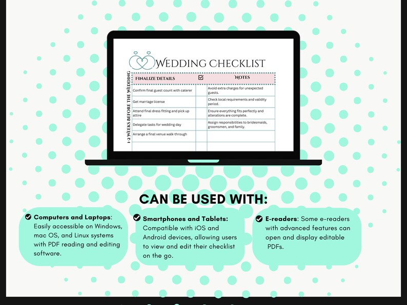 Printable Wedding Checklist, Digital Wedding to Do List, 12 Month ...