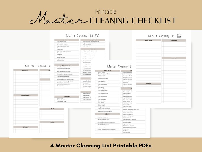 Master Cleaning Checklist, Master Cleaning List Printable, Cleaning ...