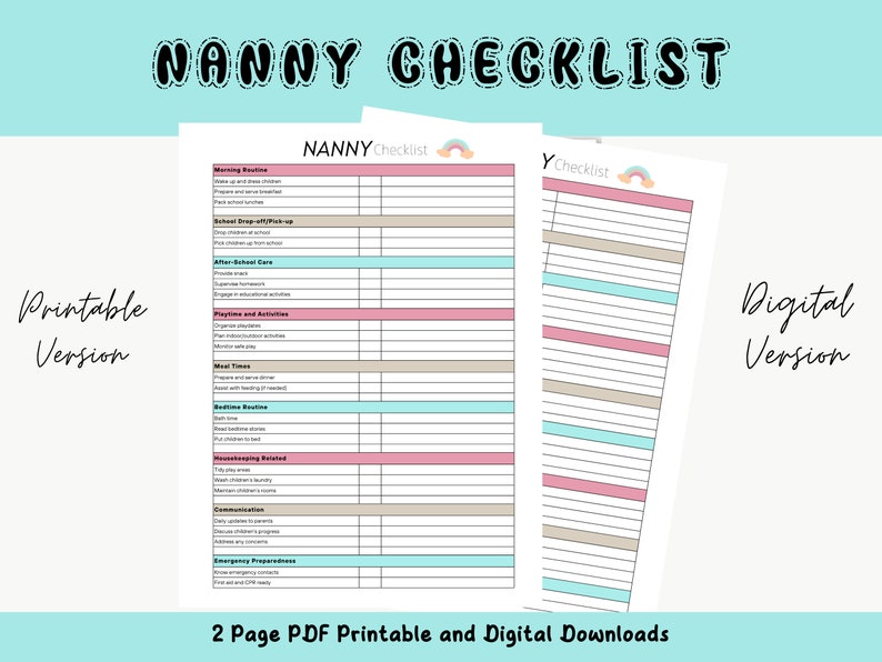 Printable Nanny Checklist Guide, Babysitter Checklist Planner, Nanny ...