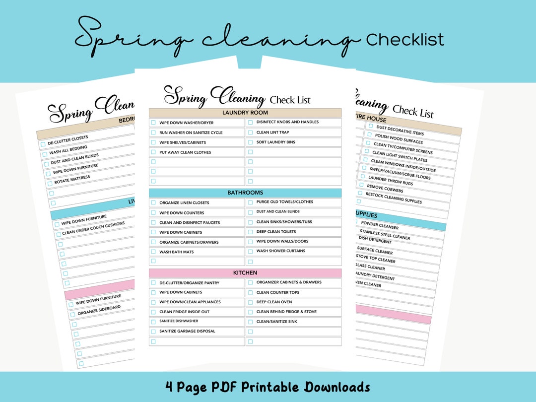 Spring Cleaning Checklist, Printable Cleaning Checklist, House Cleaning ...