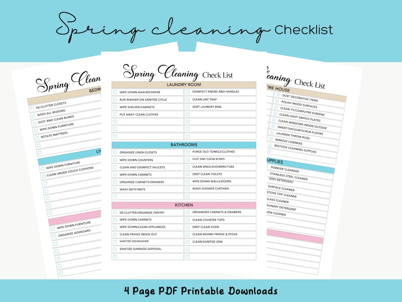 Spring Cleaning Checklist, Printable Cleaning Checklist, House Cleaning ...