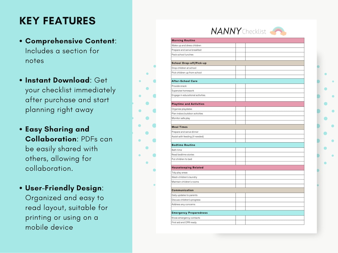 Printable Nanny Checklist Guide, Babysitter Checklist Planner, Nanny ...