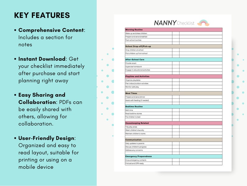 Printable Nanny Checklist Guide, Babysitter Checklist Planner, Nanny ...