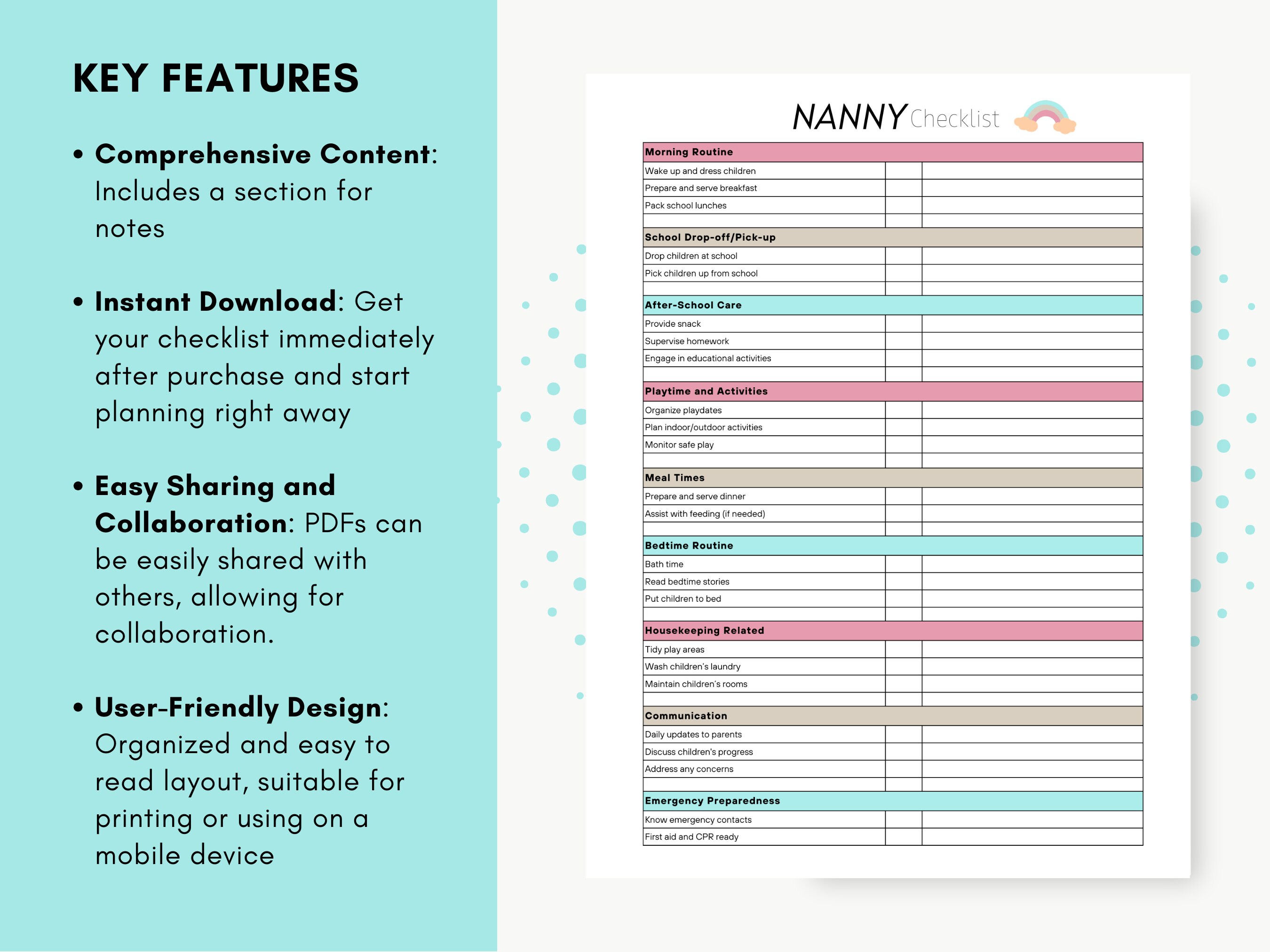 Printable Nanny Checklist Guide, Babysitter Checklist Planner, Nanny ...