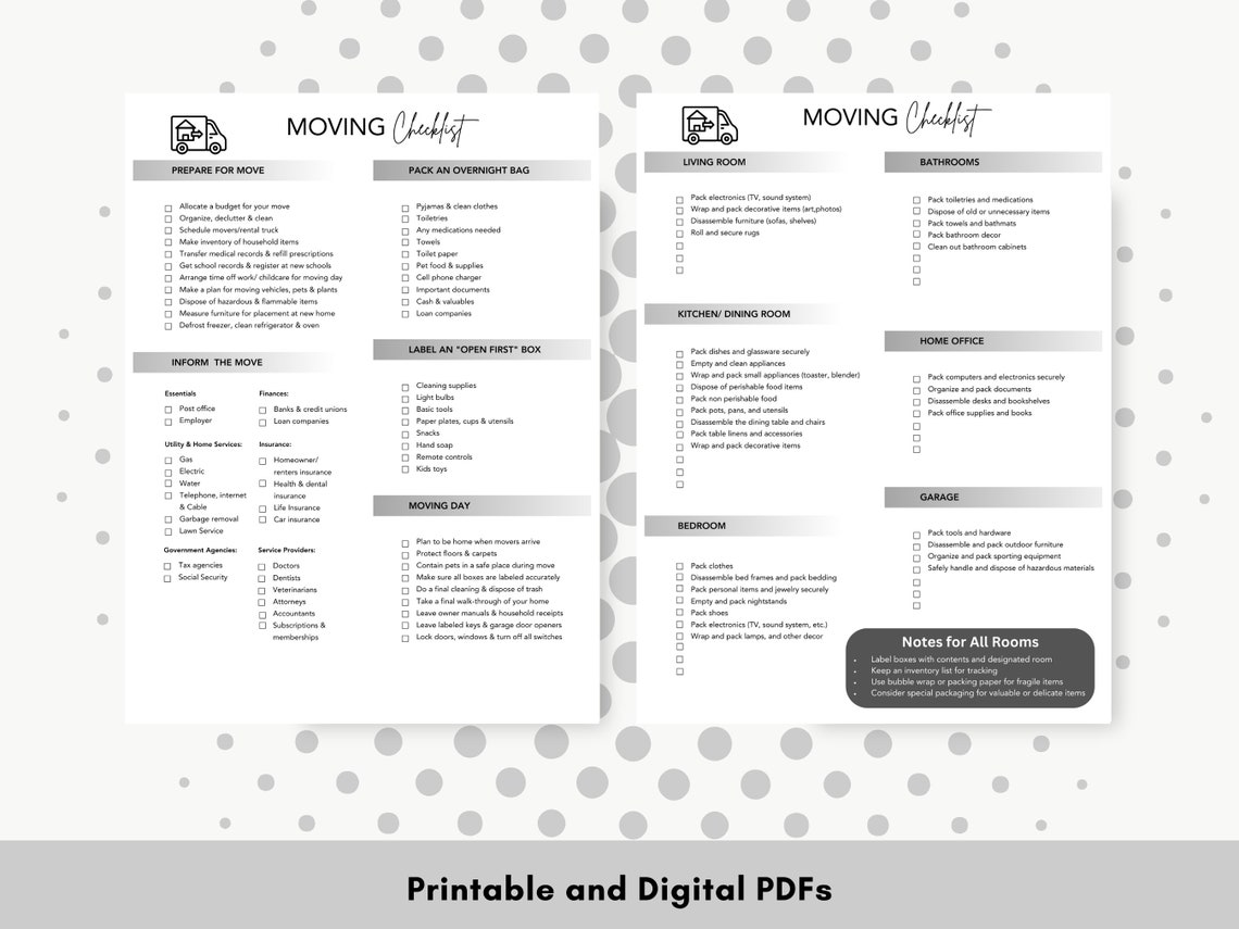 Printable Moving Guide Checklist, Digital Moving to Do List, Packing ...