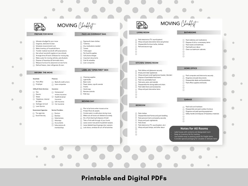 Printable Moving Guide Checklist, Digital Moving to Do List, Packing ...