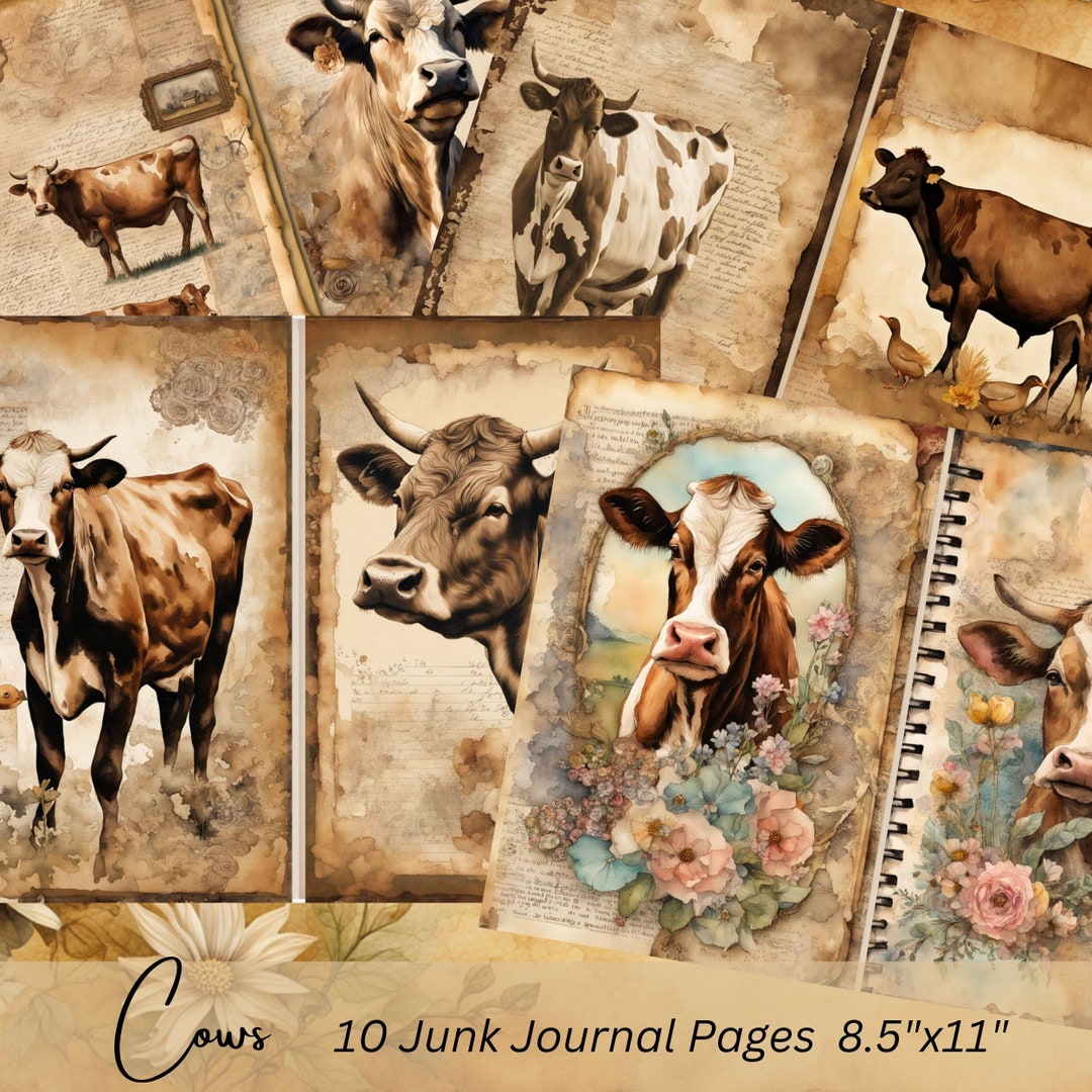 Cows Junk Journal Kit: Vintage Farm Scrapbook Paper (digital Download ...