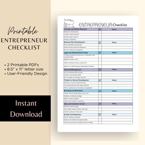 Startup Small Business Printable Checklist, Entrepreneur Checklist - Etsy